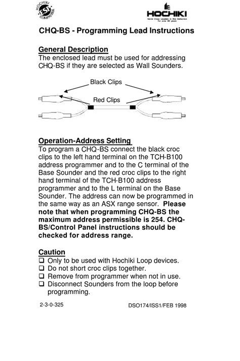 Hochiki Chq Bs Programming Instructions Pdf Download Manualslib