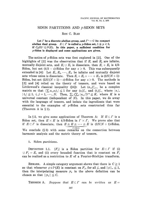 Pdf Sidon Partitions And P Sidon Sets