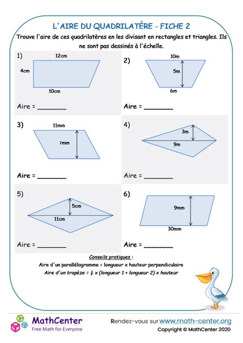 5eme Fiches de travail Aire et périmètre Math Center