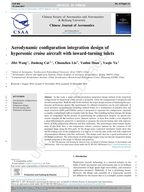 Pdf Aerodynamic Configuration Integration Design Of Hypersonic Cruise Aircraft With Inward