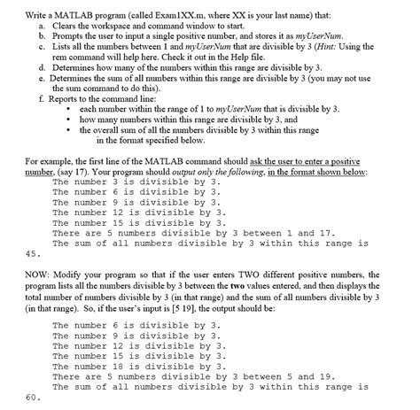 Solved Write A MATLAB Program Called Exam1XX M Where XX Is Chegg Com