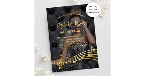 Birthday Party Photo Gold Music Notes Invitation Zazzle