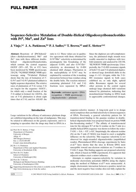 Pdf Sequence Selective Metalation Of Double Helical