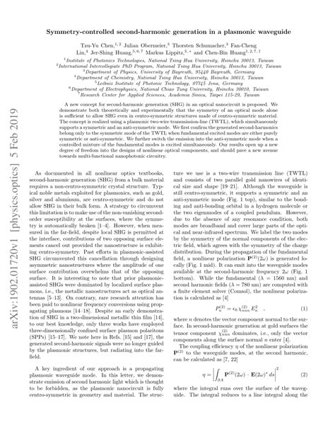 PDF Symmetry Controlled Second Harmonic Generation In A Plasmonic Waveguide