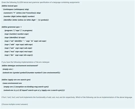 Solved Given The Following Sllgen Lexical And Grammar