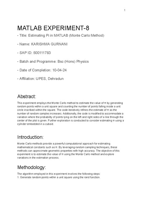 Matlab Experiment 8 Karishma 500111783 1 MATLAB EXPERIMENT Title