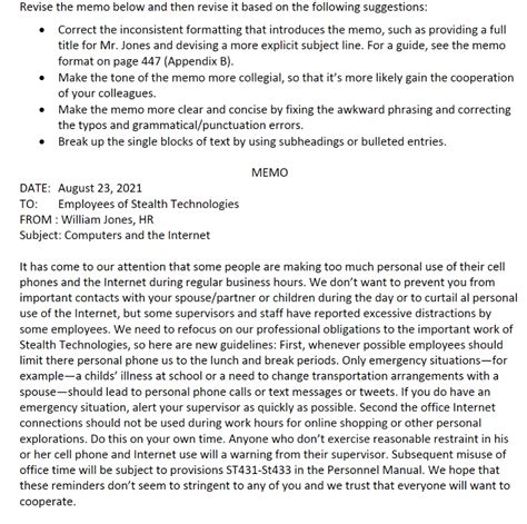 Solved Revise The Memo Below And Then Revise It Based On