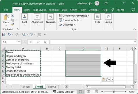 Excel 如何复制中列宽极客教程