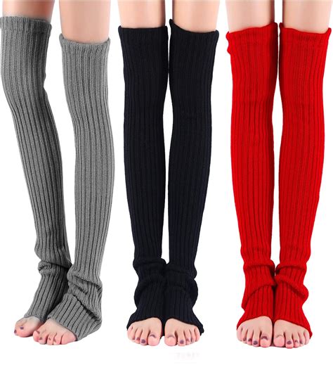 Satinior 3 Pairs Womens Winter Over Knee Footless Socks Thick Knit Leg