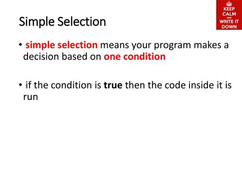 Learning Intention I Will Learn About Programming Using Selection
