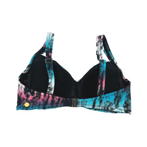 Sunseeker Womens Black With Blue And Pink Bathing Suit Top Size 8d