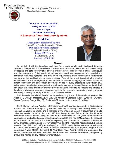Mohan C On Linkedin Cloud Dbms Talk Florida State University On 13