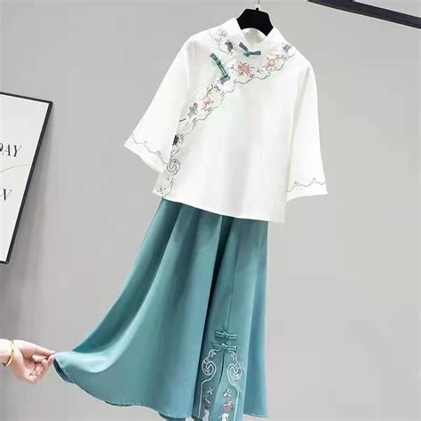 改良版漢服女中國風2022年夏季仙氣飄逸古風漢元素古著套裝兩件套 蝦皮購物