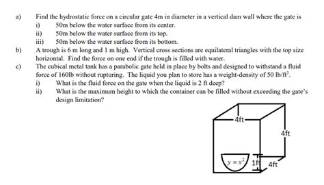 Solved A Find The Hydrostatic Force On A Circular Gate M Chegg