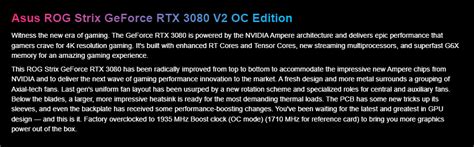 Asus Rog Strix Geforce Rtx 3080 V2 Oc Edition 10gb Gddr6x Pci Express