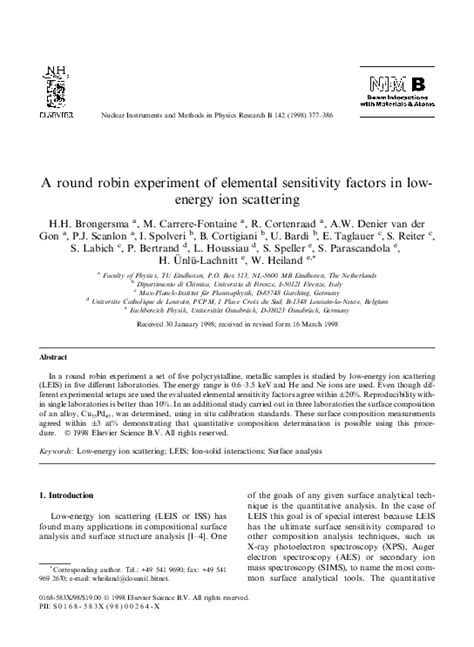 Pdf A Round Robin Experiment Of Elemental Sensitivity Factors In Low