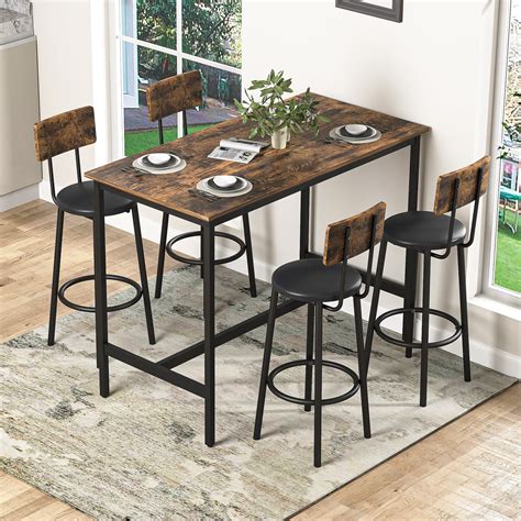Resenkos 5 Piece Bar Pub Table Set With 2 Bar Stools Industrial