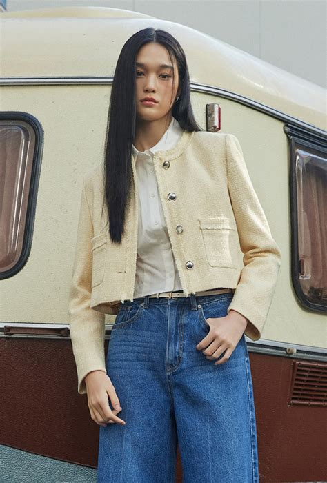 미쏘 라운드넥 수술 트위드 자켓miwjke301g