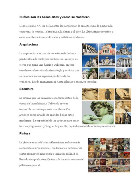 Cuáles Son Las Bellas Artes Y Como Se Clasifican Pdf