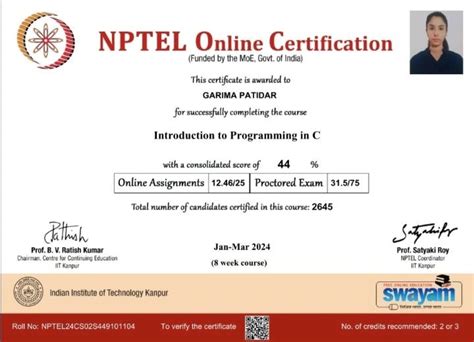 Nptel Programming Cprogramming Certification Garima Patidar