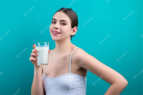 Premium Photo Woman Drinking Milk Girl Drinking Milk Isolated On