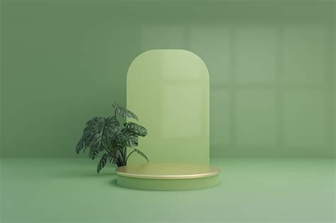 자연석과 콘크리트 연단은 제품 프레젠테이션을 포장하기 위한 빈 쇼를 위한 자연 배경에 있습니다 제품의 배경 녹색 나뭇잎이 있는