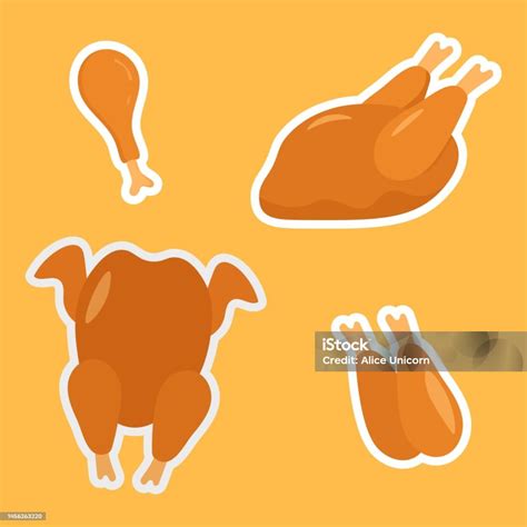 터키 또는 치킨 아이콘입니다 음식 재료 신선한 가금류 고기 세트 육류 제품 스티커 또는 전단지를 포장하기 위한 템플릿입니다 추수