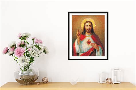 Sacred Heart Of Jesus Counted Cross Stitch Pdf Pattern Jesus Etsy