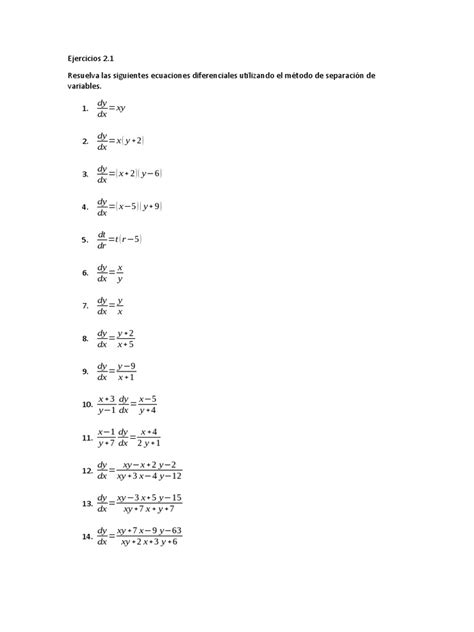 Ejercicios 2 1 Variables Separables Pdf