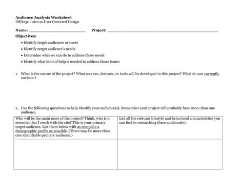 Audience Analysis Worksheet