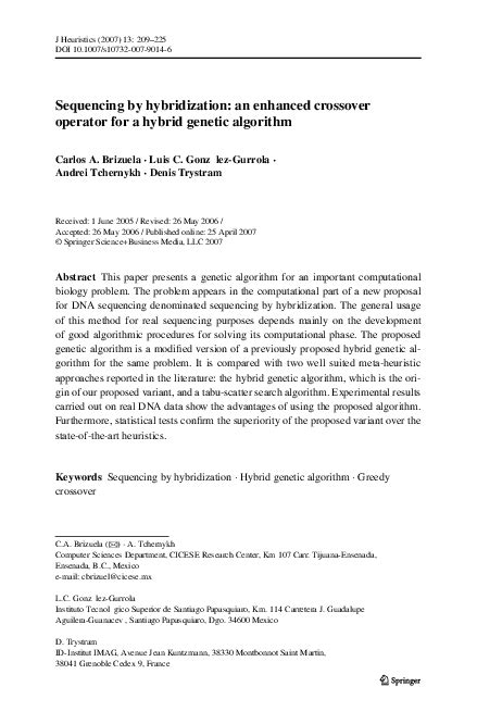 Pdf Sequencing By Hybridization An Enhanced Crossover Operator For A Hybrid Genetic Algorithm