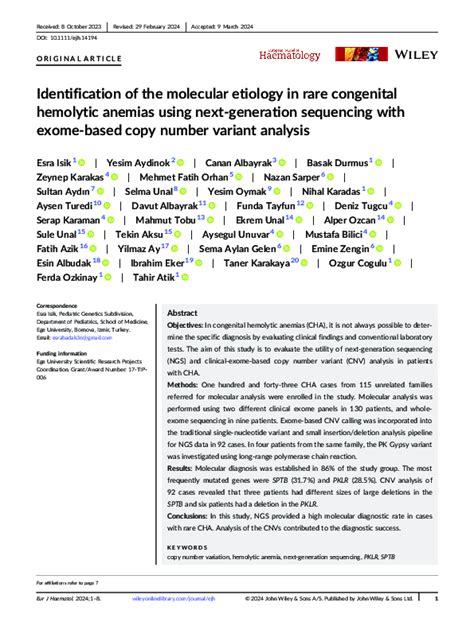 Pdf Ngs Identifies Molecular Etiology In Rare Congenital Hemolytic Anemias