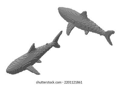 Shark Made Cubes Voxel Art Futuristic Stock Vector Royalty Free