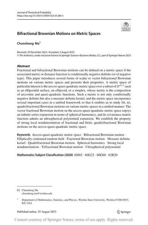 Bifractional Brownian Motions On Metric Spaces Request Pdf