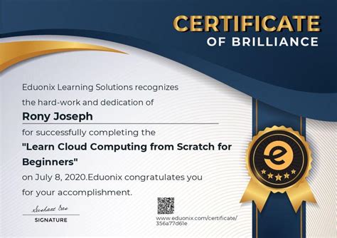 Completion Certificate For Learn Cloud Computing From Scratch For Beginners