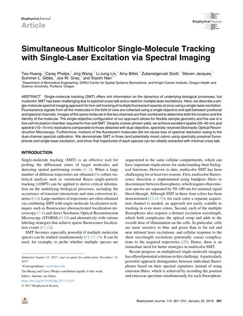PDF Simultaneous Multicolor Single Molecule Tracking With Single Laser Excitation Via Spectral