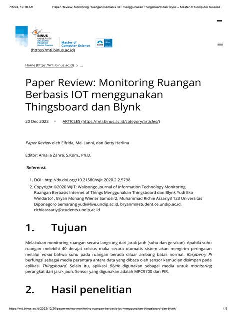 Paper Review Monitoring Ruangan Berbasis Iot Menggunakan Thingsboard