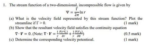 Solved The Stream Function Of A Two Dimensional Chegg