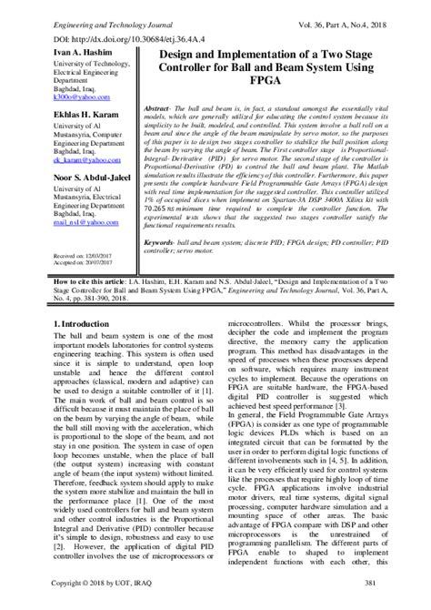 pdf design and implementation of a two stage controller for ball and