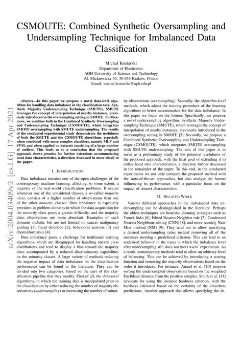 Csmoute Combined Synthetic Oversampling And Undersampling Technique