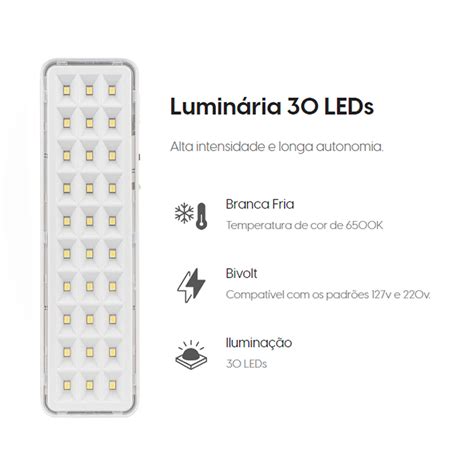 Luminária De Emergência 30 Leds recarregável Portátil