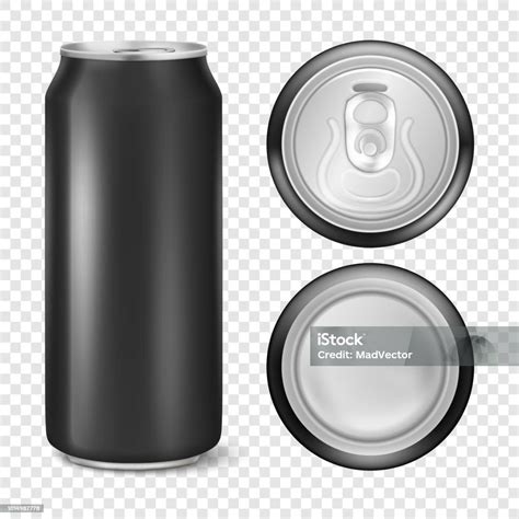 현실적인 3d 빈 광택 금속 블랙 알루미늄 맥주 팩 벡터 또는 시각적 500 Ml를 수 있습니다 라 거 술 청량 음료 소 다