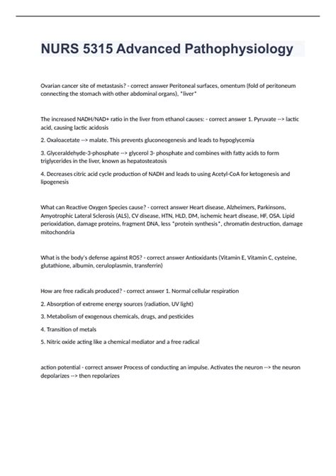 Nurs 5315 Advanced Pathophysiology Questions And Answers Already Solved