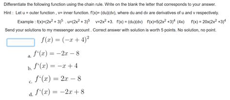 Differentiate The Following Function Using Studyx