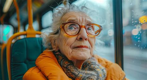 Premium Photo Old Woman In Glasses Riding Bus