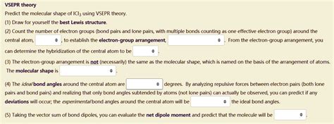 solved vsepr theory predicts the molecular shape of icl2 using vsepr