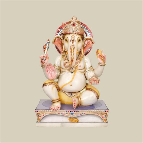 20 Lord Ganapati Sitting On Pedestal Marble Idol