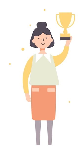 Premium Vector Happy Woman Holding Trophy Aloft Celebrating Success