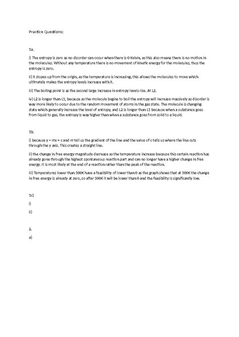 Chemistry Entropy Practice Questions Practice Questions 1a I The Entropy Is Zero As No