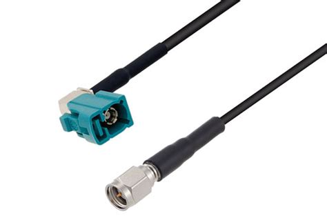 Water Blue FAKRA Jack Right Angle To SMA Male Cable Inch Length Using RG Coax With HeatShrink
